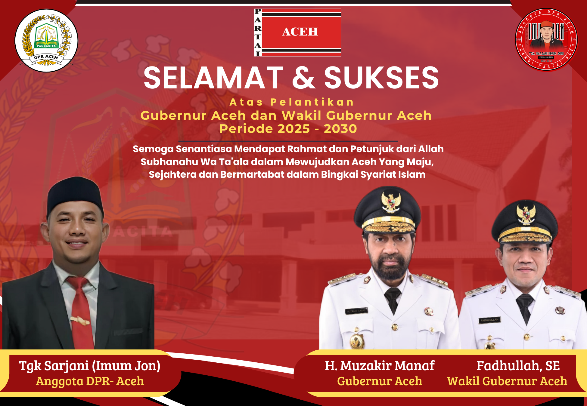 Imum Jon Ucapkan Selamat dan Sukses atas Pelantikan Gubernur dan Wakil ...